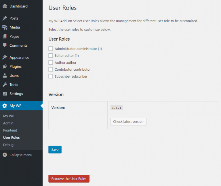 My WP Add-on Select User Roles | My WP Customize