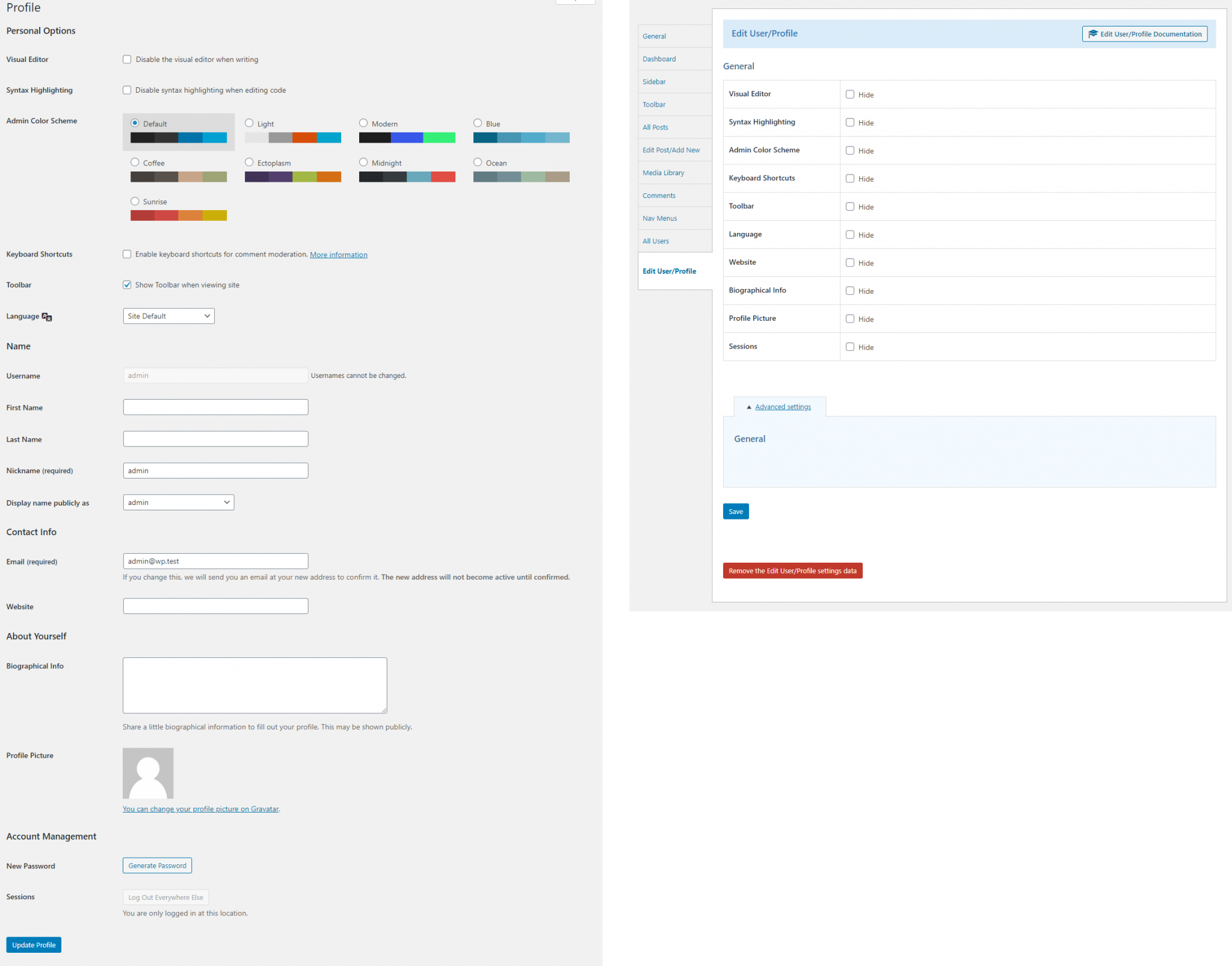 Default User Profile | My WP Customize